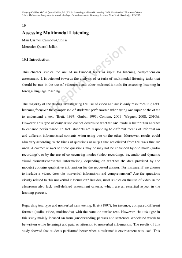 Pdf Assessing Multimodal Listening