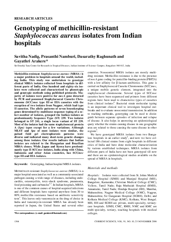 Pdf Genotyping Of Methicillin Resistant Staphylococcus Aureus Isolates From Indian Hospitals