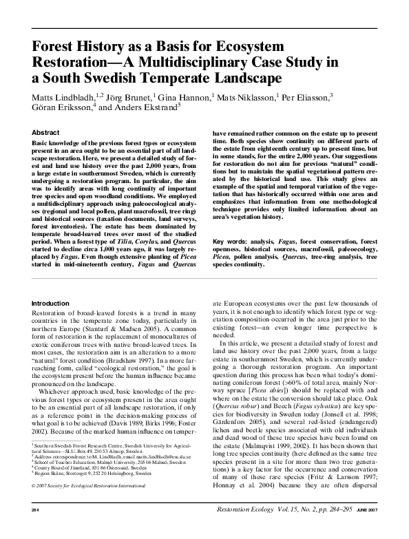 (PDF) Forest History as a Basis for Ecosystem Restoration?A ...