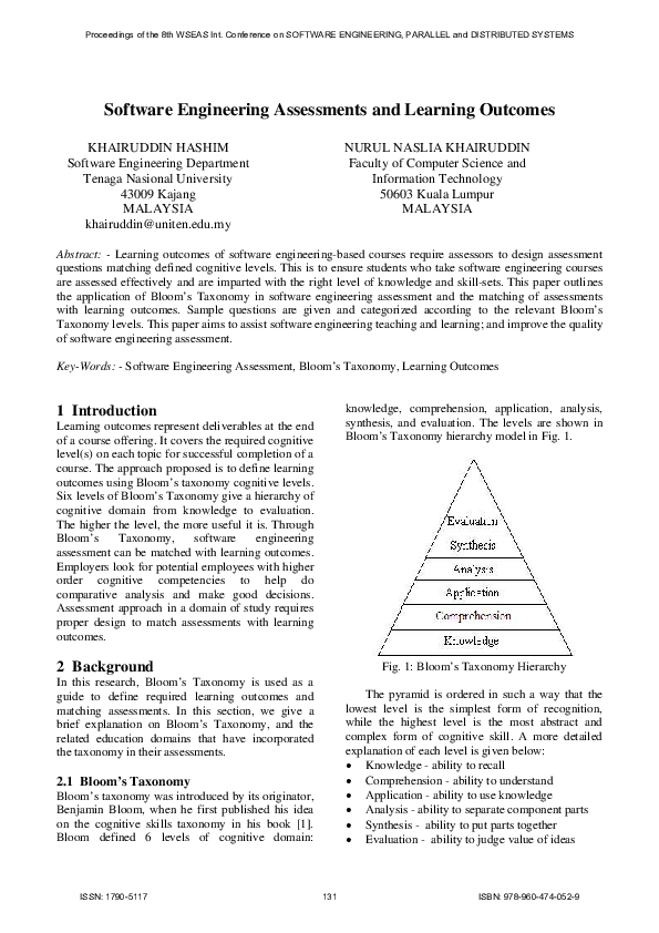 (PDF) Software engineering assessments and learning outcomes