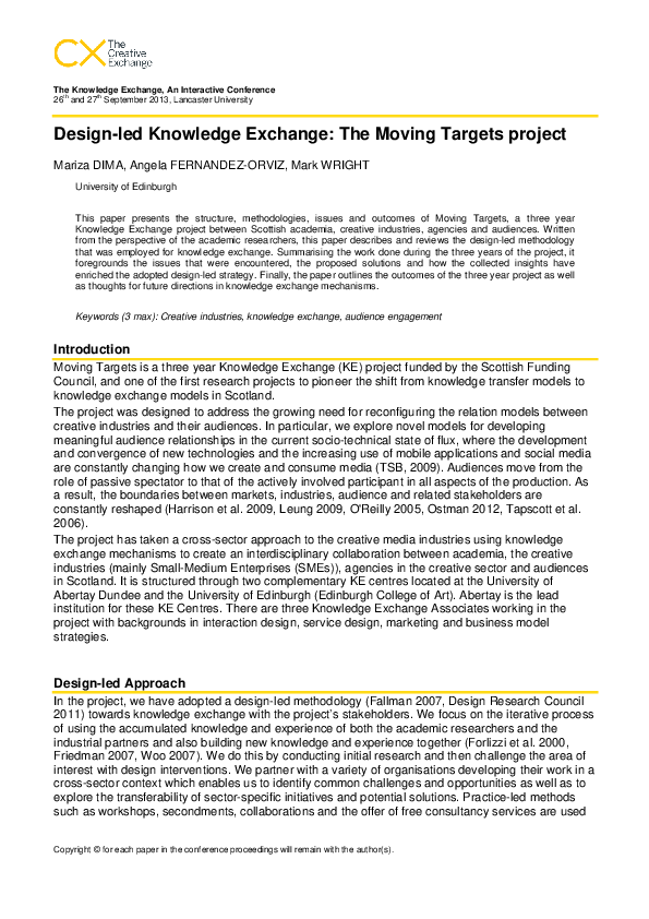 (PDF) Design-led Knowledge Exchange: The Moving Targets project