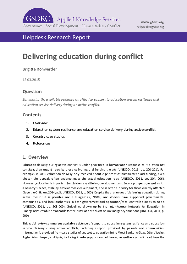 (PDF) Delivering education during conflict