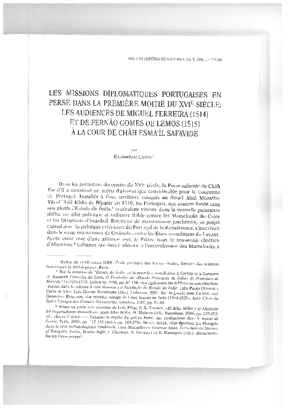 Les missions diplomatiques portugaises en Perse dans la première moitié ...