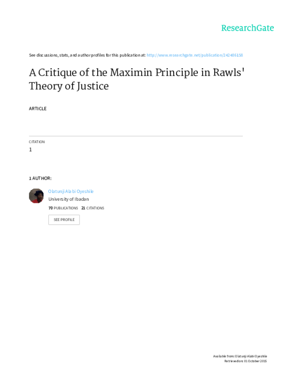 (PDF) (2008) “A Critique of the Maximin Principle in Rawls’ Theory of ...