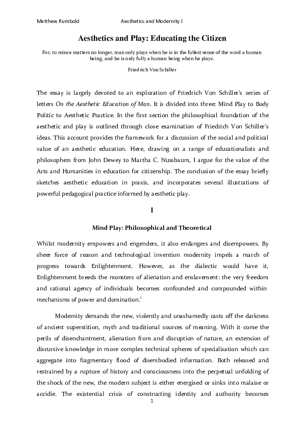 (PDF) Aesthetics and Play: Educating the Citizen