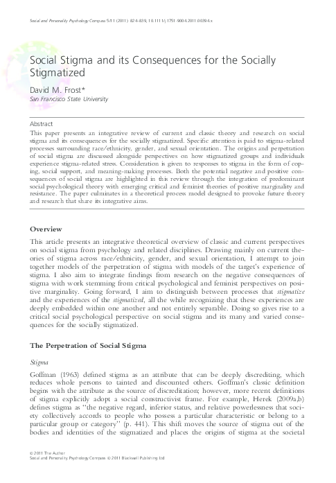 (PDF) Social Stigma and its Consequences for the Socially Stigmatized
