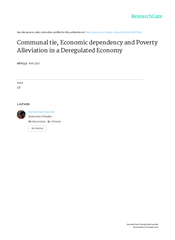 (PDF) (2007) “Communal tie, Economic dependency and Poverty Alleviation ...