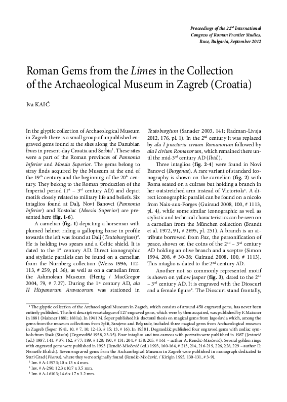 Roman Gems from the Limes in the Collection of the Archaeological ...