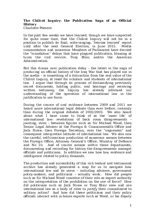 (DOC) The Chilcot Inquiry: the Publication Saga of an Official History