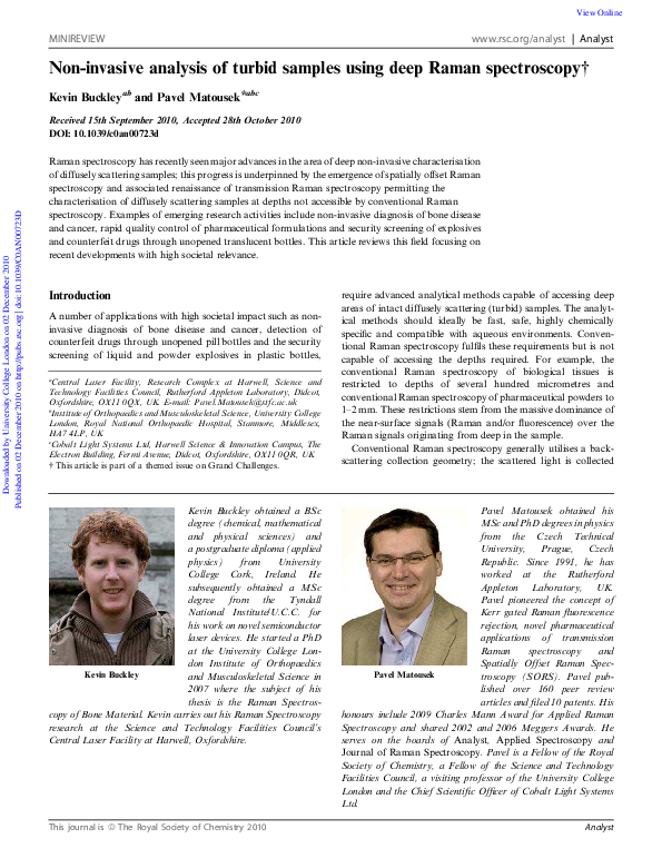 (PDF) Non-invasive analysis of turbid samples using deep Raman spectroscopy