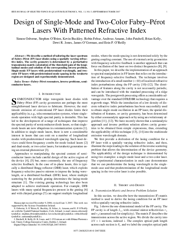 (PDF) Design of Single-Mode and Two-Color Fabry--Perot Lasers With ...