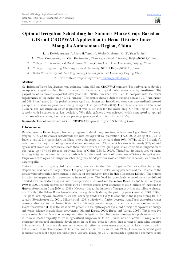 Pdf Optimal Irrigation Scheduling For Summer Maize Crop Based On Gis