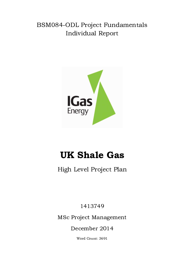 (PDF) UK Shale Gas High Level Project Plan for IGas Energy