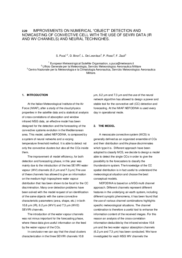 (PDF) 2.29 IMPROVEMENTS ON NUMERICAL "OBJECT" DETECTION AND NOWCASTING OF CONVECTIVE CELL WITH ...