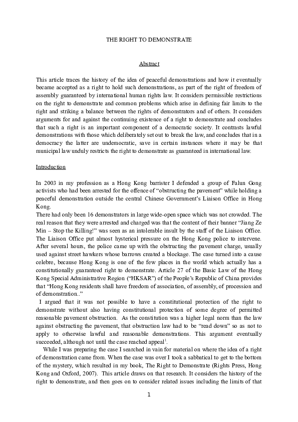 (DOC) UCL Human Rights Review THE RIGHT TO DEMONSTRATE