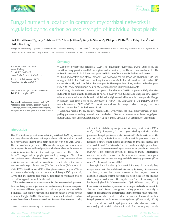 (PDF) Fungal nutrient allocation in common mycorrhizal networks is ...