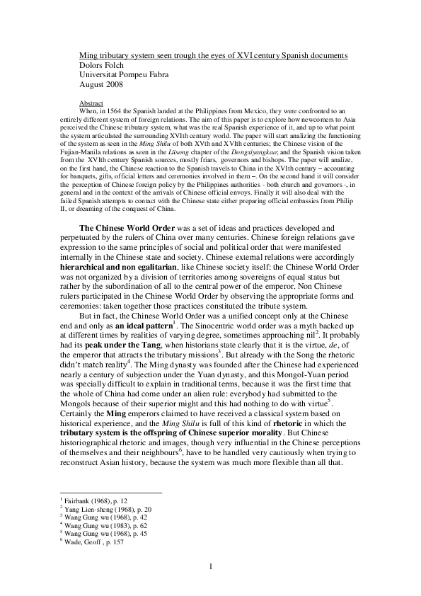 (PDF) Ming tributary system seen trough the eyes of XVI century Spanish ...