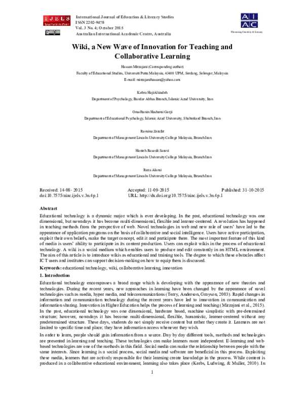 (PDF) Wiki, a New Wave of Innovation for Teaching and Collaborative Learning