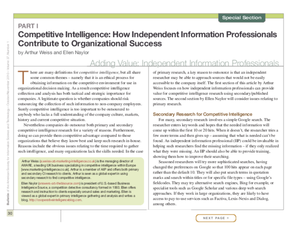 (PDF) Part I: Competitive intelligence: How independent information ...