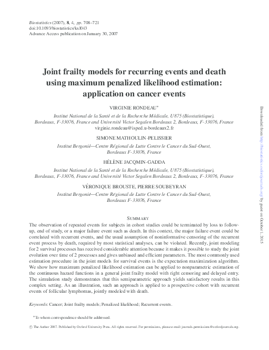 Pdf Joint Frailty Models For Recurring Events And Death Using Maximum