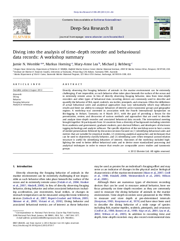 Diving into the analysis of time – depth recorder and behavioural data ...