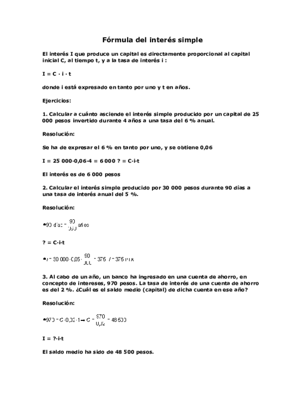 (DOC) Fórmula del interés simple