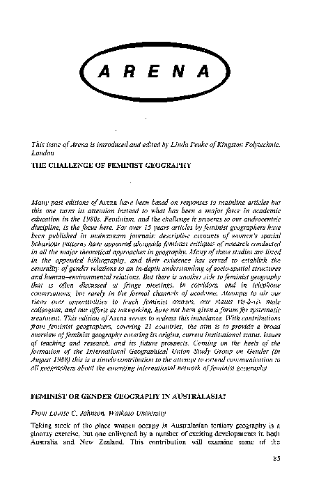 (PDF) 1989. "The Challenge of Feminist Geography". Journal of Geography ...