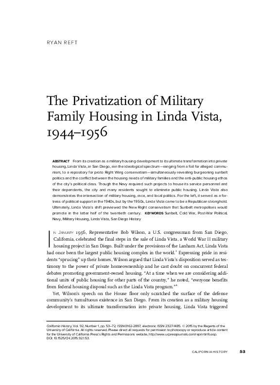 (PDF) The Privatization of Military Family Housing in Linda Vista, 1944 ...