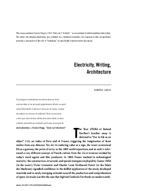 (PDF) Electricity, Writing, Architecture (2002)