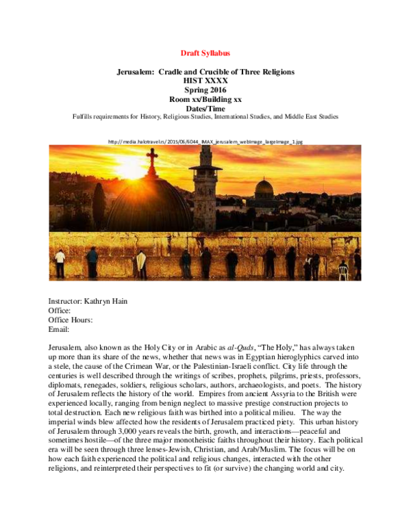 (PDF) Syllabus-Jerusalem: Cradle and Crucible for Three Religions