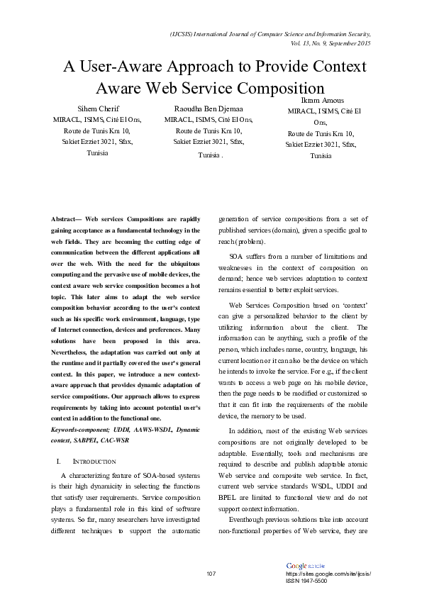Pdf A User Aware Approach To Provide Context Aware Web Service