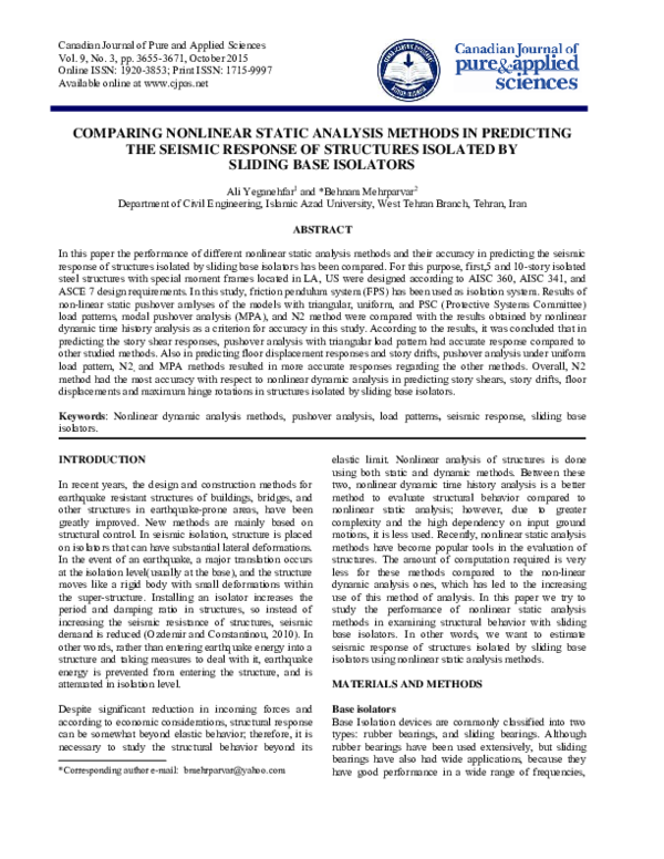 Pdf Comparing Nonlinear Static Analysis Methods In Predicting The