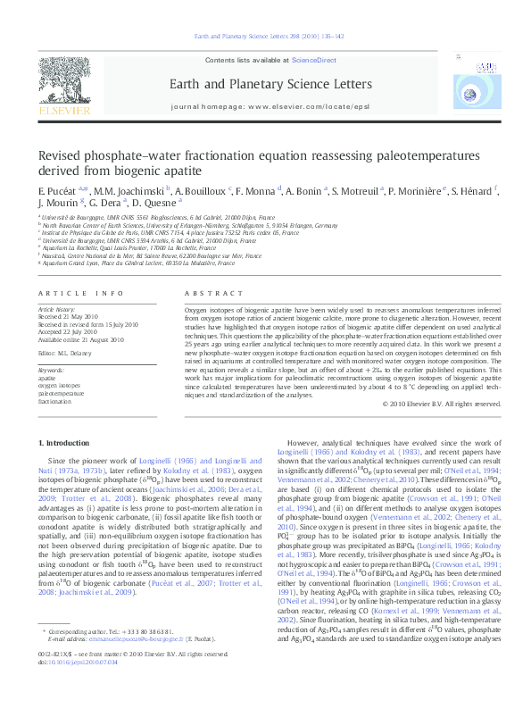 (PDF) Revised phosphate–water fractionation equation reassessing ...