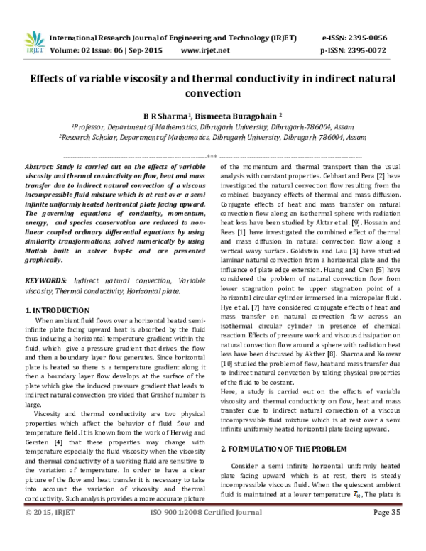 Pdf Irjet Effects Of Variable Viscosity And Thermal Conductivity In Indirect Natural Convection