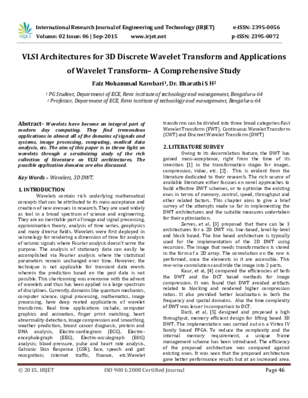 (PDF) IRJET-VLSI Architectures for 3D Discrete Wavelet Transform and Applications of Wavelet ...