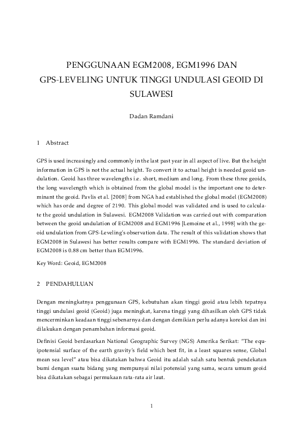 (PDF) PENGGUNAAN EGM2008, EGM1996 DAN GPS-LEVELING UNTUK TINGGI ...