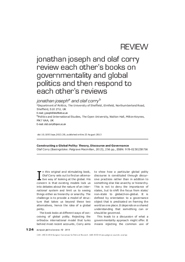 (PDF) Jonathan Joseph and Olaf Corry Review Each Other’s Books on ...
