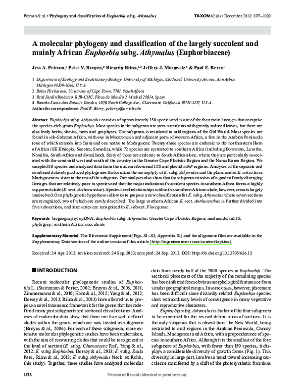 (PDF) A molecular phylogeny and classification of the largely succulent ...