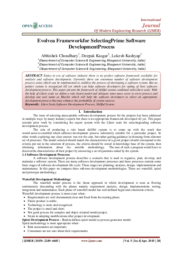 (PDF) Evolvea Frameworkfor SelectingPrime Software DevelopmentProcess