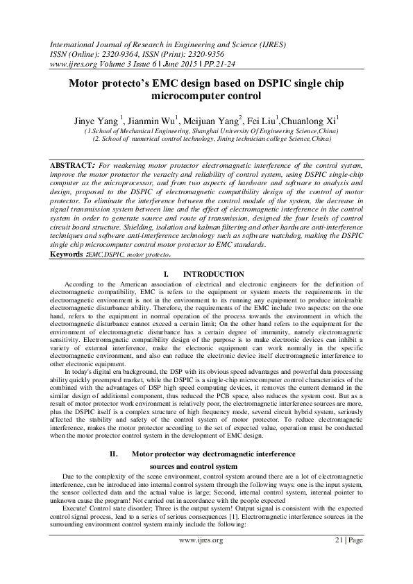 (PDF) Motor protecto’s EMC design based on DSPIC single chip microcomputer control