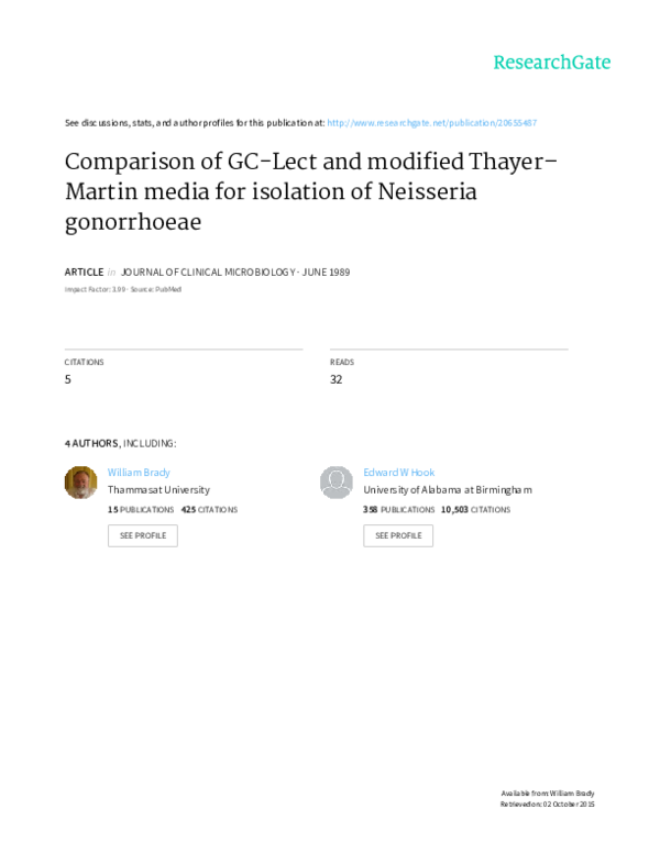 (PDF) Comparison of GC-Lect and Modified Thayer-Martin Media for ...