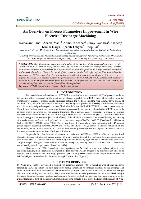 Pdf An Overview On Process Parameters Improvement In Wire Electrical