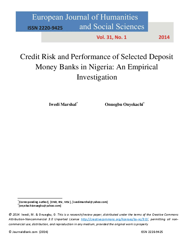 (PDF) Credit Risk and Performance of Selected Deposit Money Banks in Nigeria: An Empirical ...