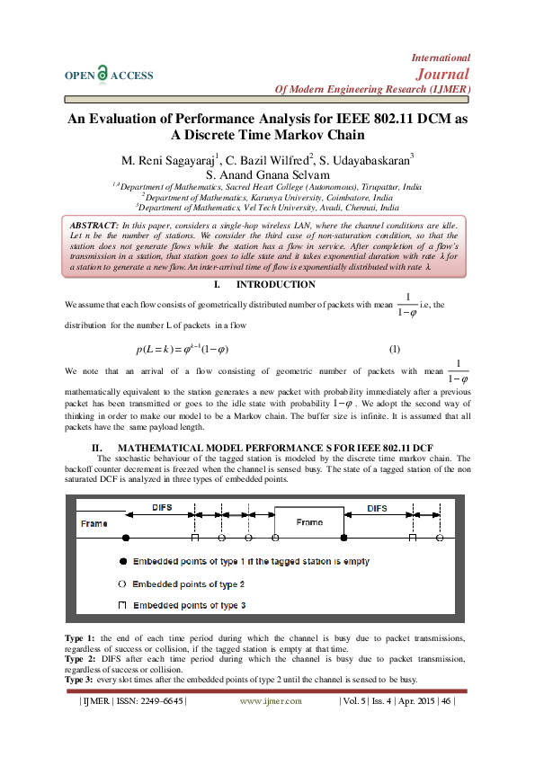 (PDF) An Evaluation of Performance Analysis for IEEE 802.11 DCM as A Discrete Time Markov Chain
