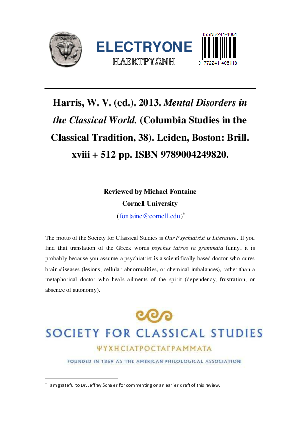 (PDF) Review essay of W. V. Harris (ed.), Mental Disorders in the ...