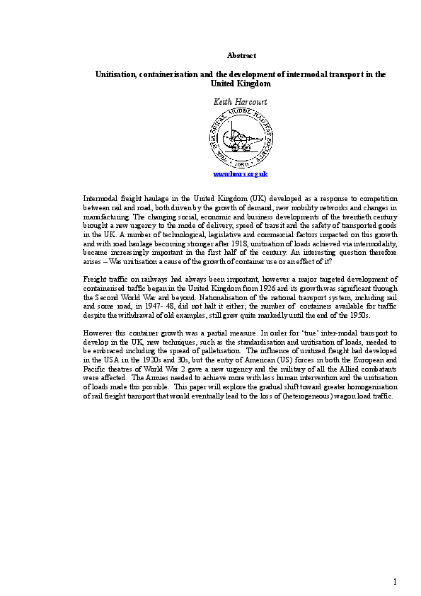 (DOC) Unitisation, containerisation and the development of intermodal ...
