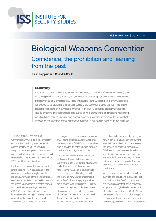 (PDF) Confidence in the Biological Weapons Convention: What is it? How ...