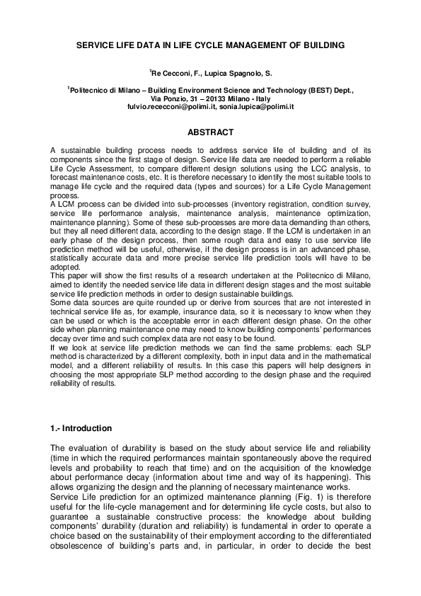 (PDF) Service life data in life cycle management of building