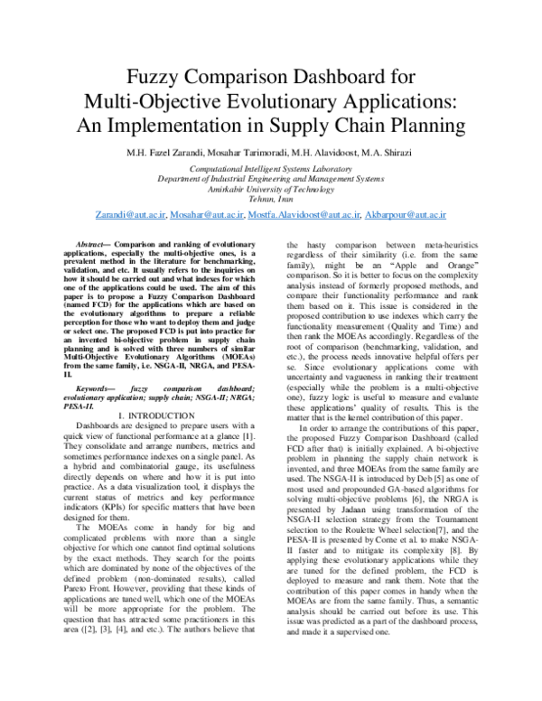 Fuzzy Comparison Dashboard for multi-objective evolutionary ...