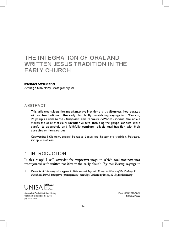 (PDF) The Integration of Oral and Written Jesus Tradition in the Early ...